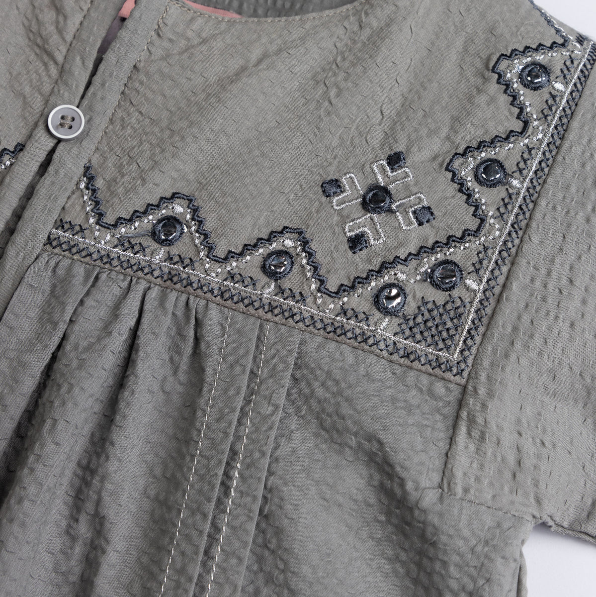 Pleated Grey Embroidered Top – cocobee