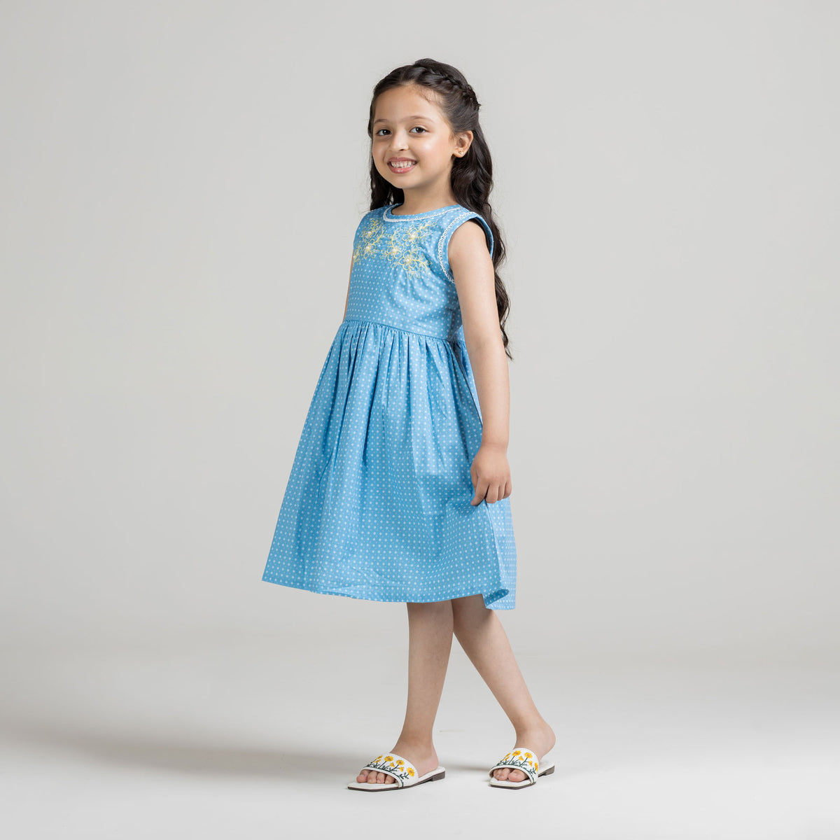 Springily Sky Embroidered Frock – cocobee