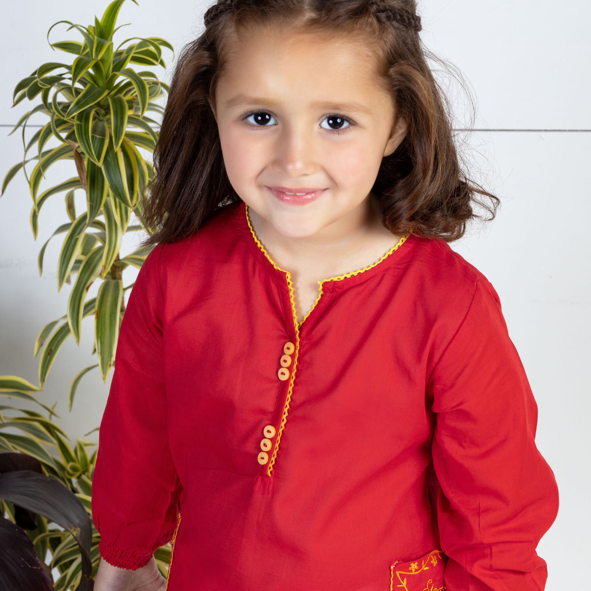 Fiery Red Embroidered Kurti – cocobee