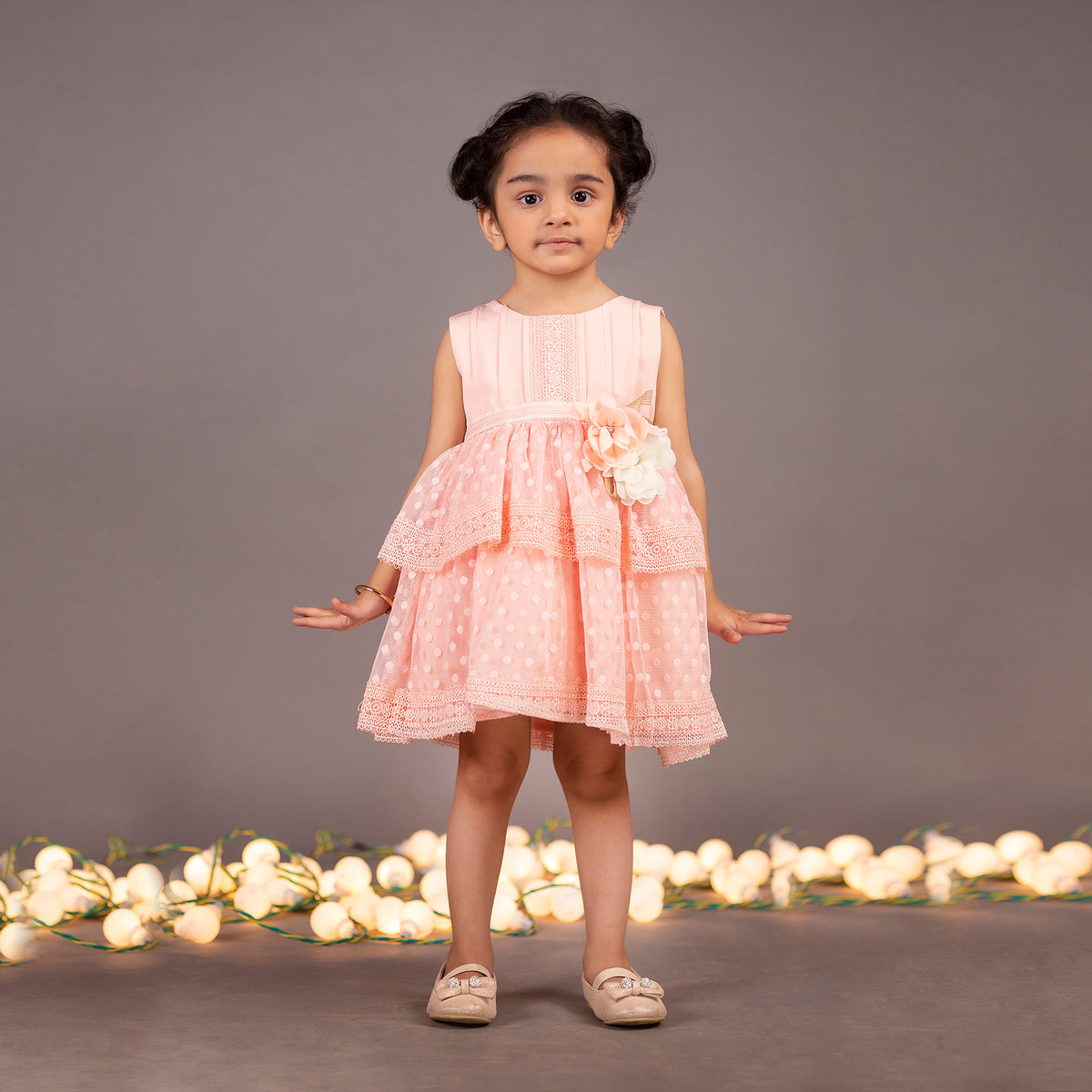 Pink Dotted Net Frock – cocobee